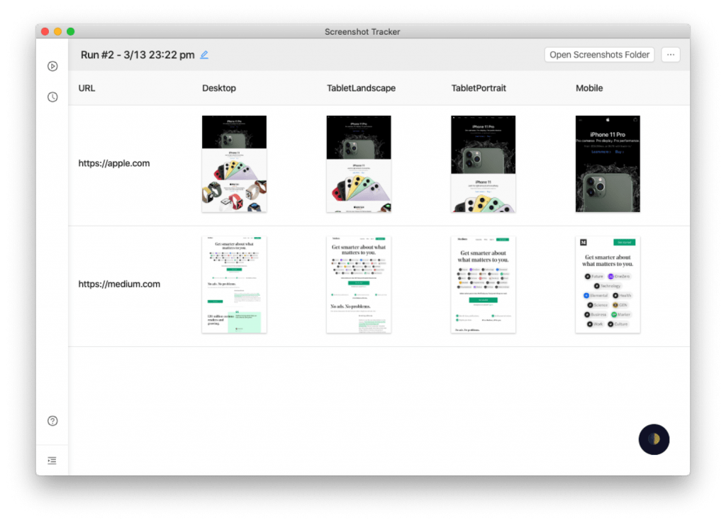 Screenshot Tracker - Capture and track of full length web page screenshots